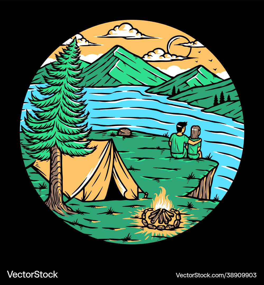 Romantic Mountain Couple Camping Royalty Free Vector Image