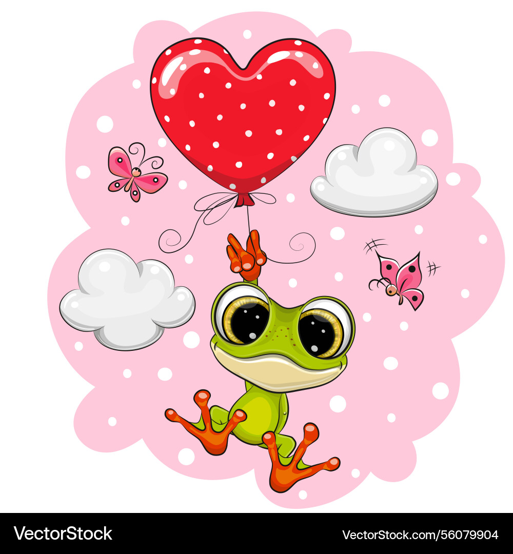 Cartoon frog flies on a red balloon Royalty Free Vector
