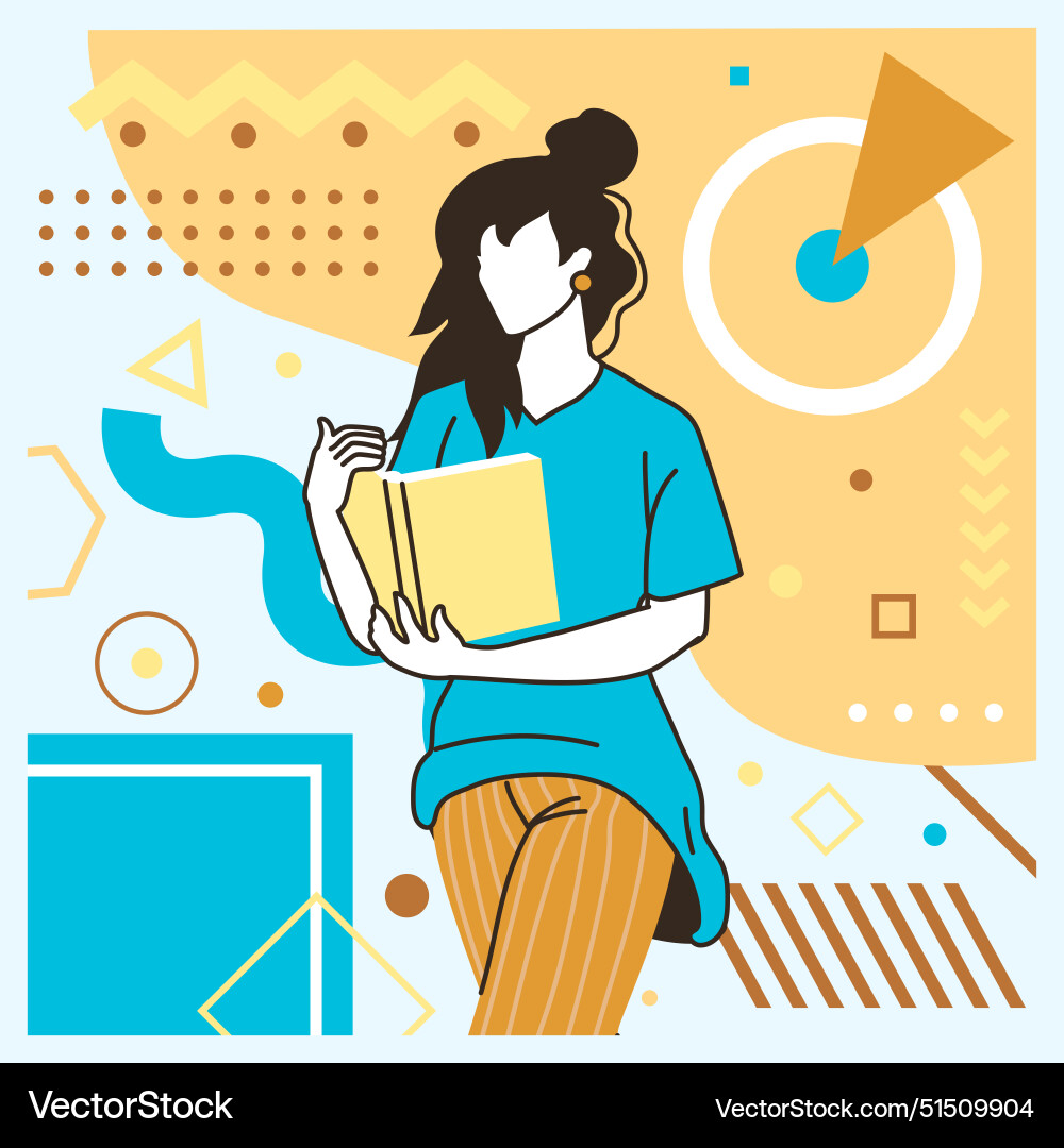 Creative geometric card cartoon young character Vector Image