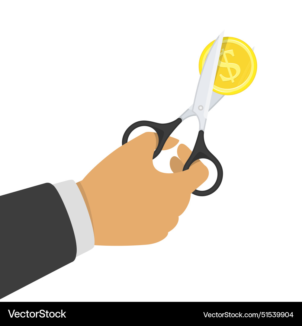 Hands holding scissors and cutting gold coin Vector Image