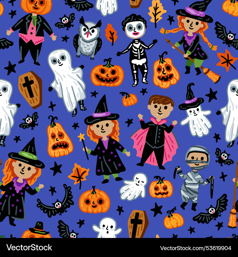 Seamless pattern of halloween characters children Vector Image