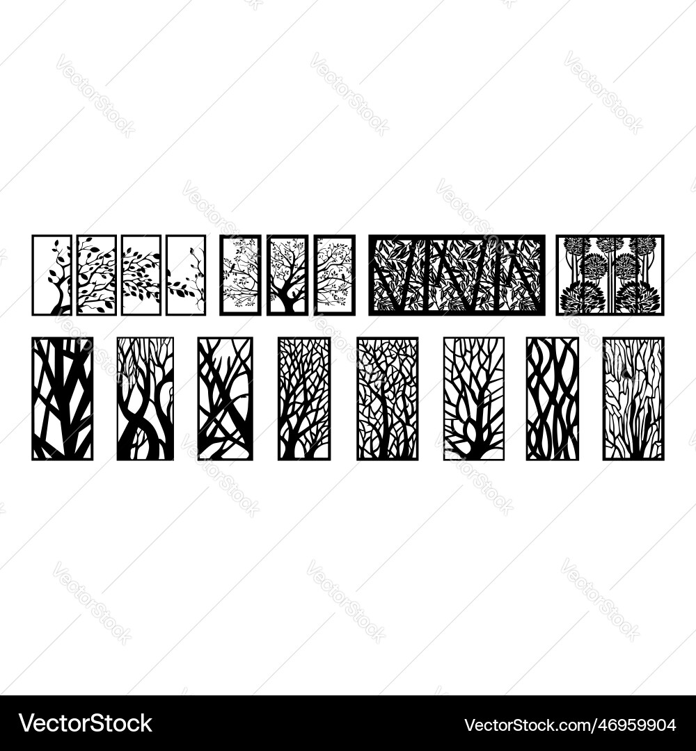 Set of decorative tree laser cut panels Royalty Free Vector