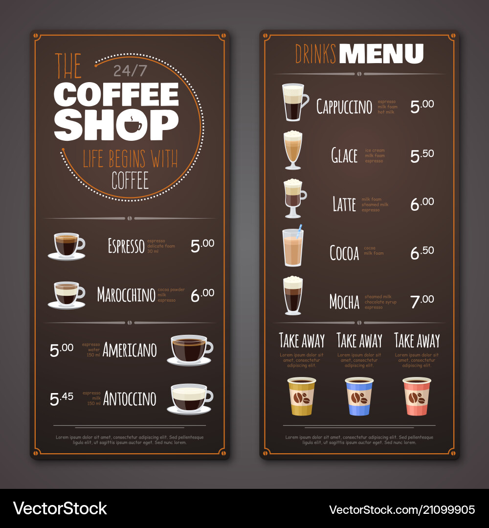 Coffee shop menu design template Royalty Free Vector Image