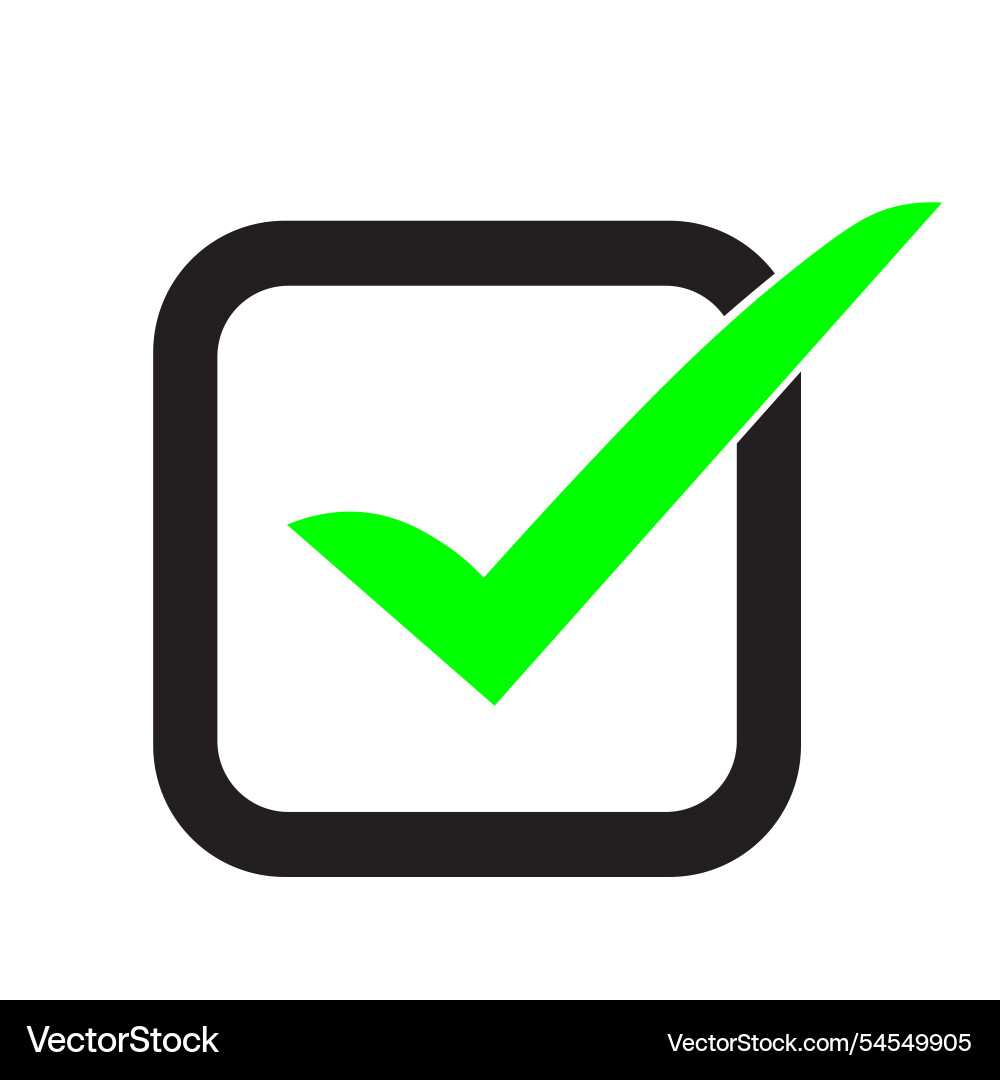 Green check mark sign in black box checklis Vector Image