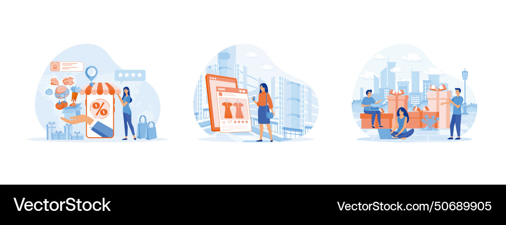 Internet digital store scene with woman Royalty Free Vector