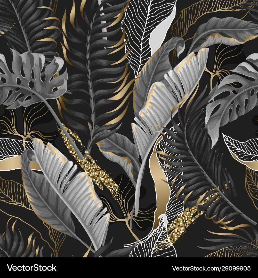 Seamless pattern with black and white tropical Vector Image