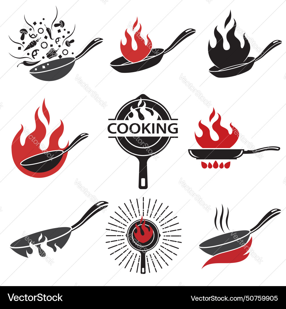 Set of cooking process on pan Royalty Free Vector Image