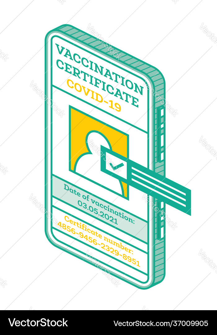 Vaccination certificate on screen smartphone Vector Image