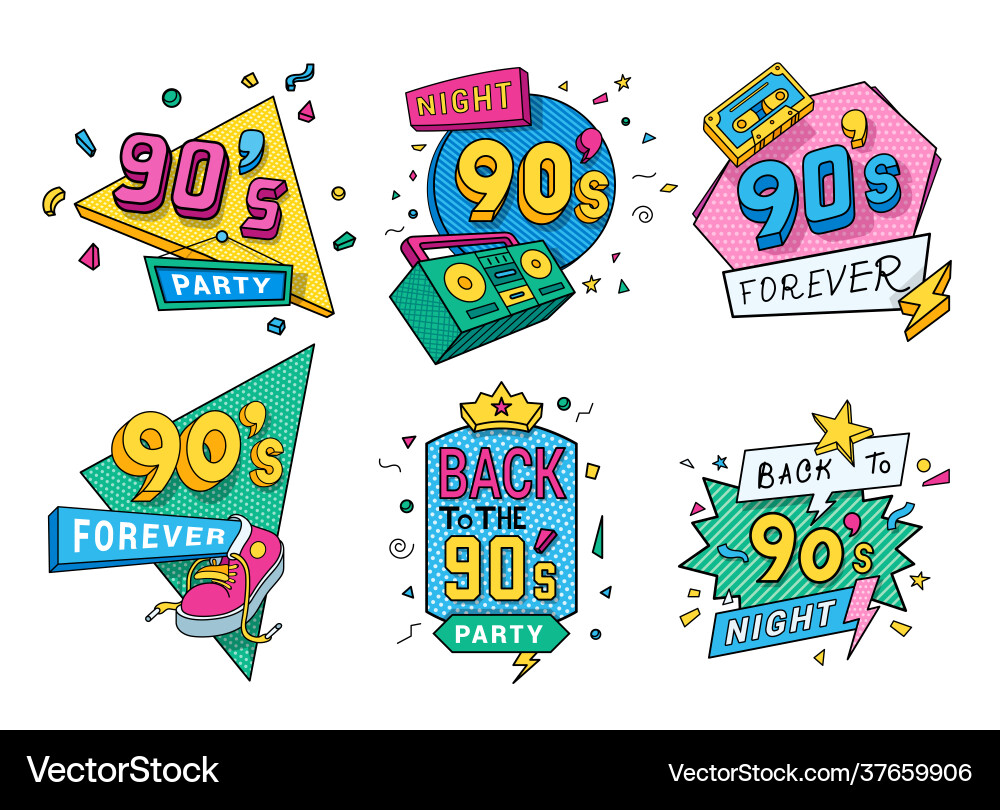 Collection colorful back to 90s logo flat Vector Image