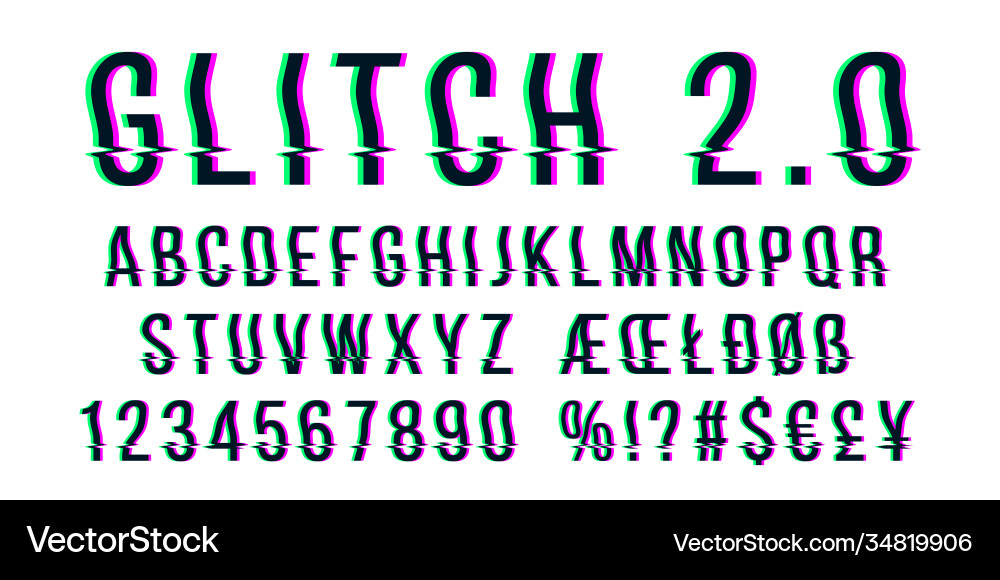 Glitch distorted font letter set with broken Vector Image