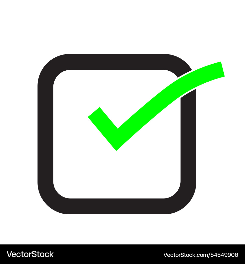 Green check mark sign in black box checklis Vector Image
