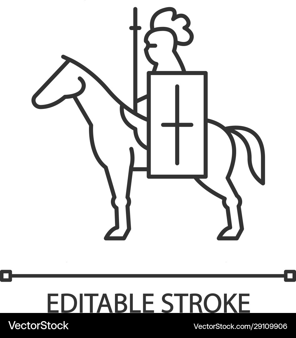 Horse knight with flag linear icon Royalty Free Vector Image