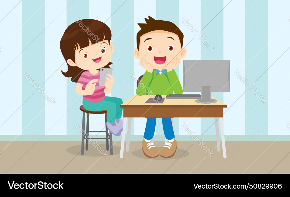 Kids on online learning education courses 3 Vector Image