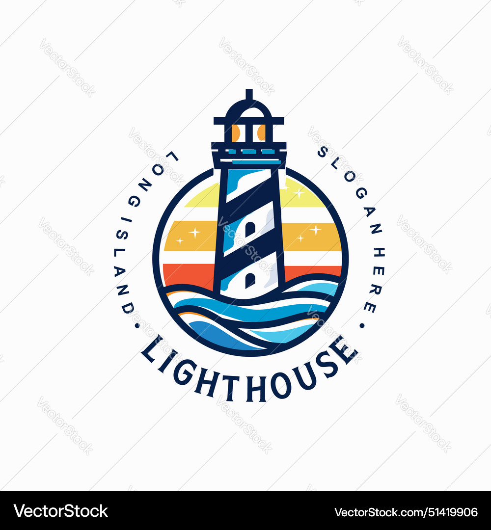 Lighthouse logo design beacon tower Royalty Free Vector