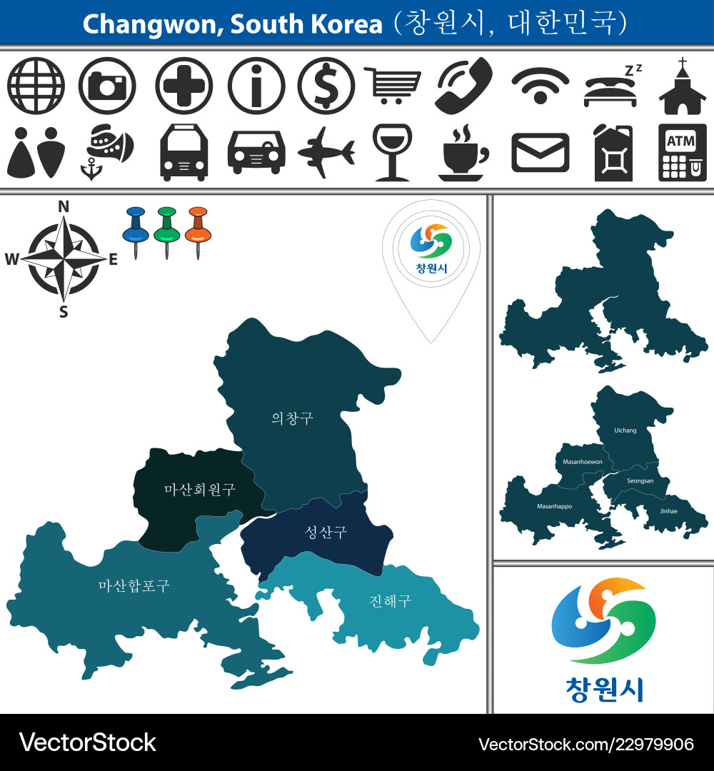Map of changwon with districts south korea Vector Image