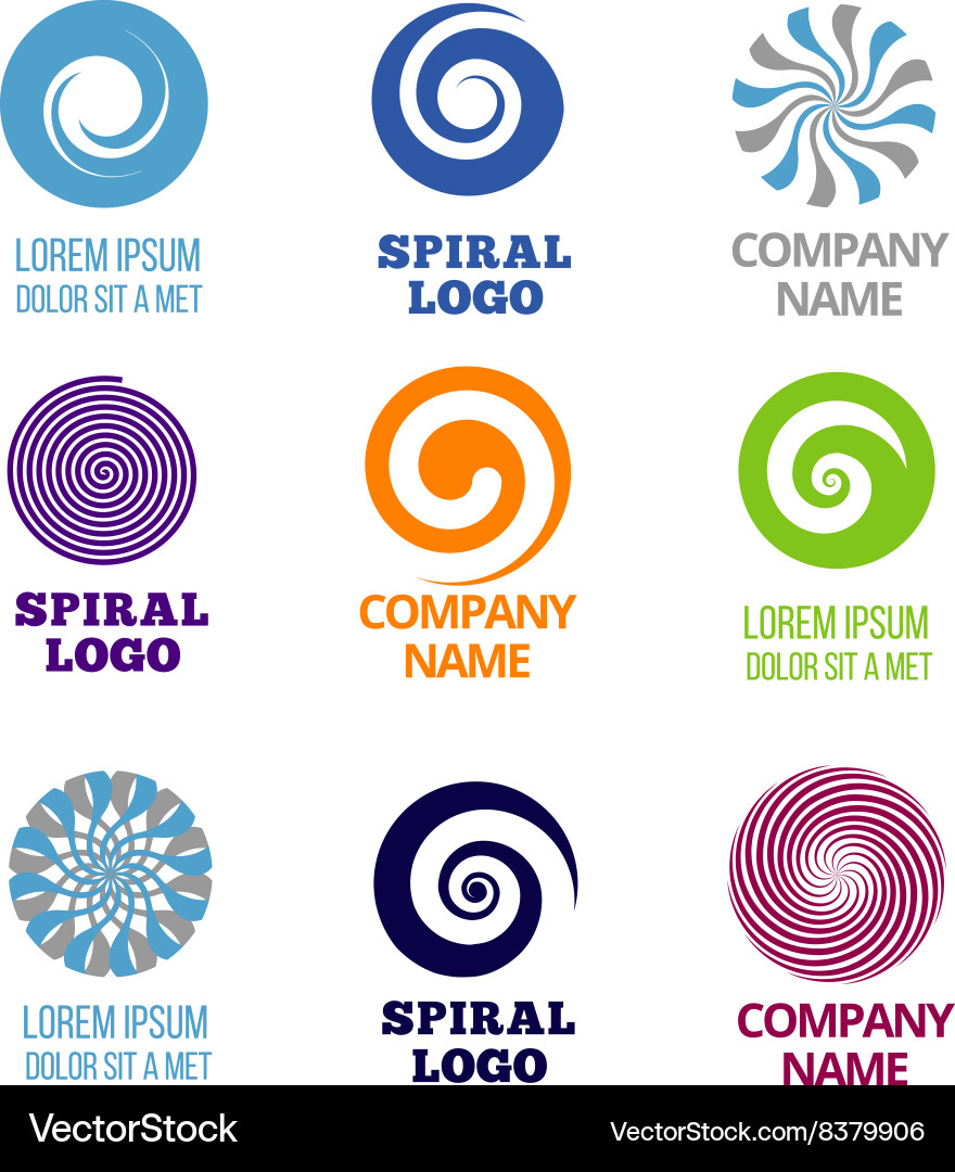 Spiral and swirl logos set Royalty Free Vector Image