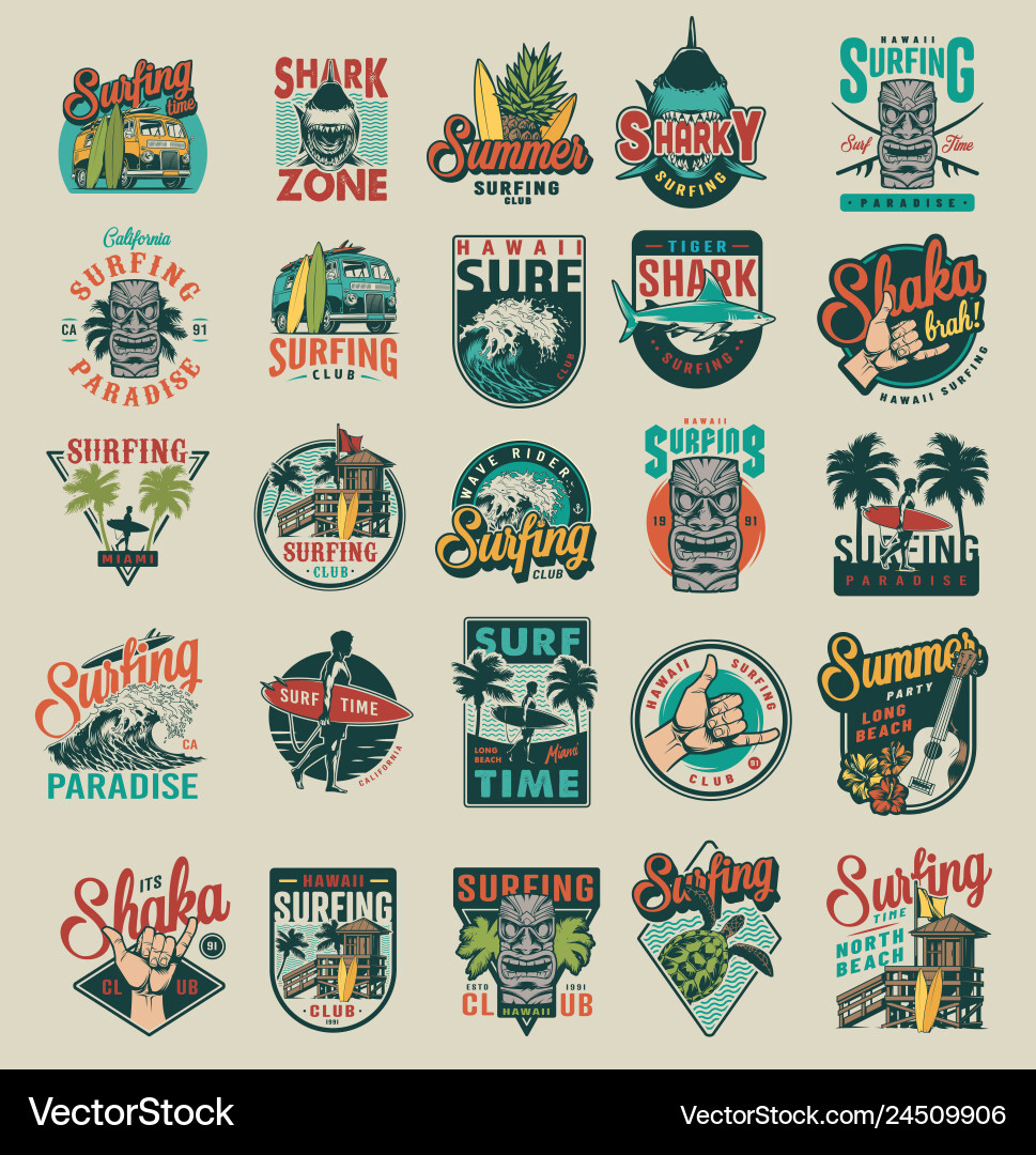 Vintage surfing emblems Royalty Free Vector Image