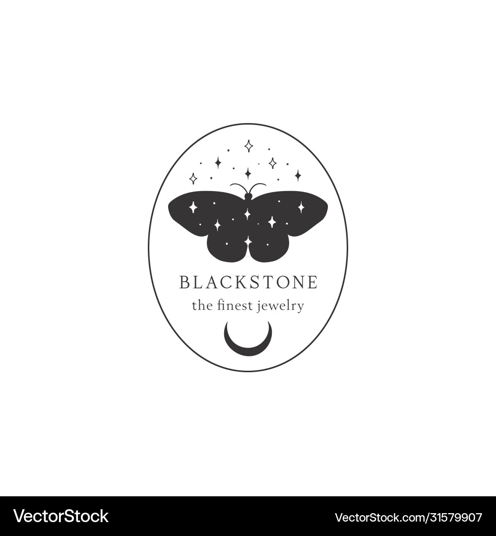 Abstract moon butterfly logo with stars in frame Vector Image