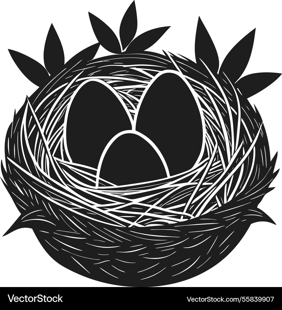 Bird nest with eggs silhouette spring nature Vector Image