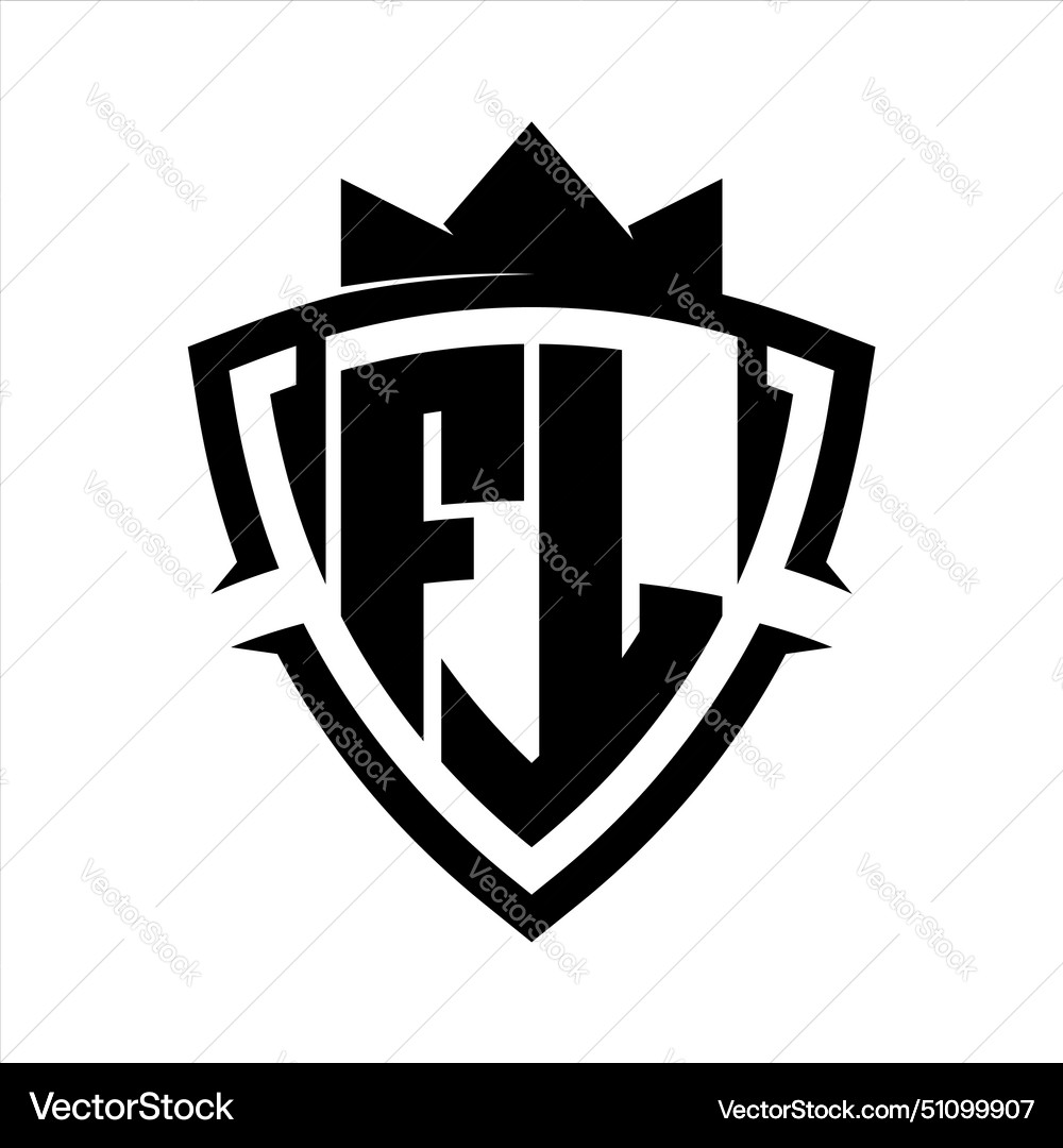 Fl letter bold monogram triangle curve shield Vector Image