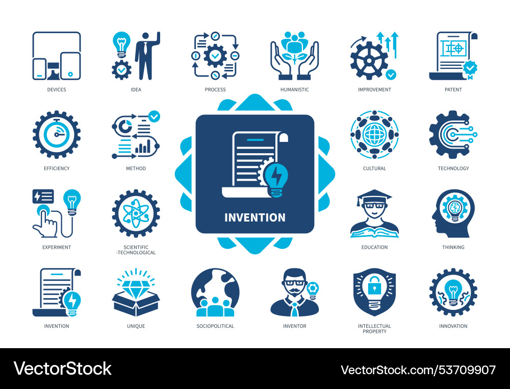 Invention solid icon set Royalty Free Vector Image