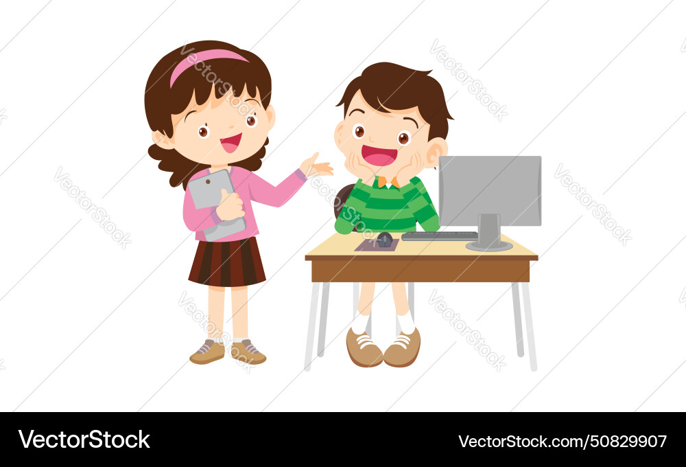 Kids on online learning education courses 3 Vector Image