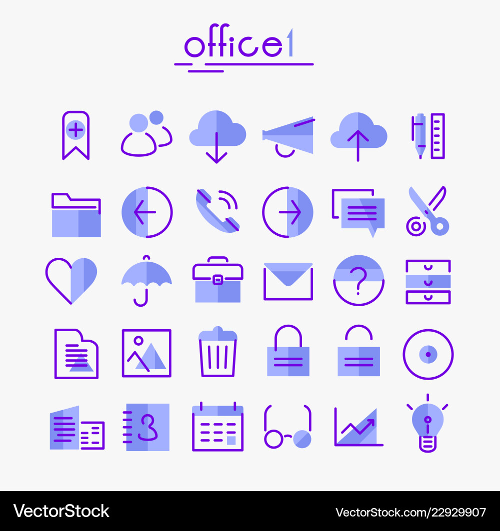 Office 1 linear icons collection Royalty Free Vector Image