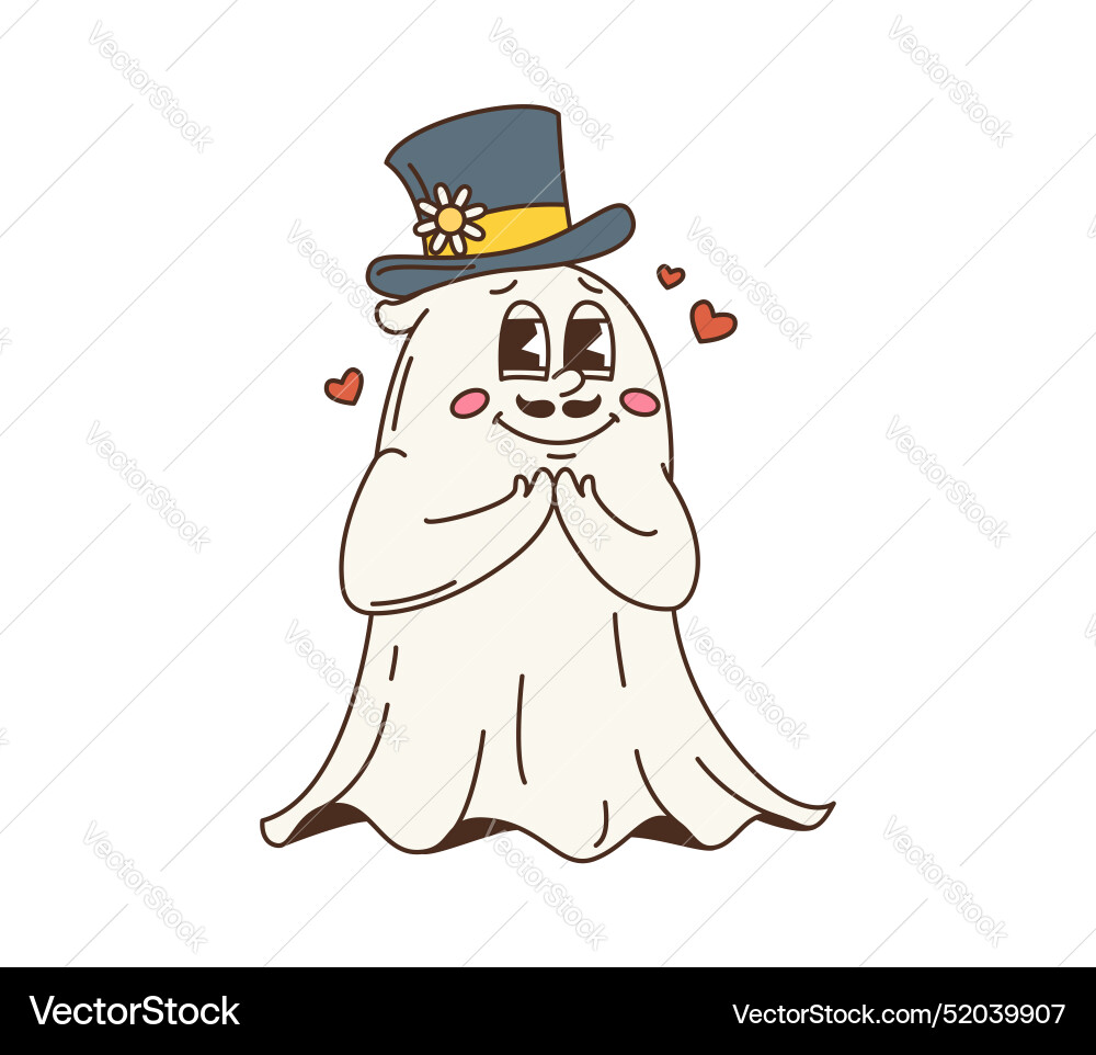 Retro Groovy Ghost with Top Hat Royalty Free Vector Image
