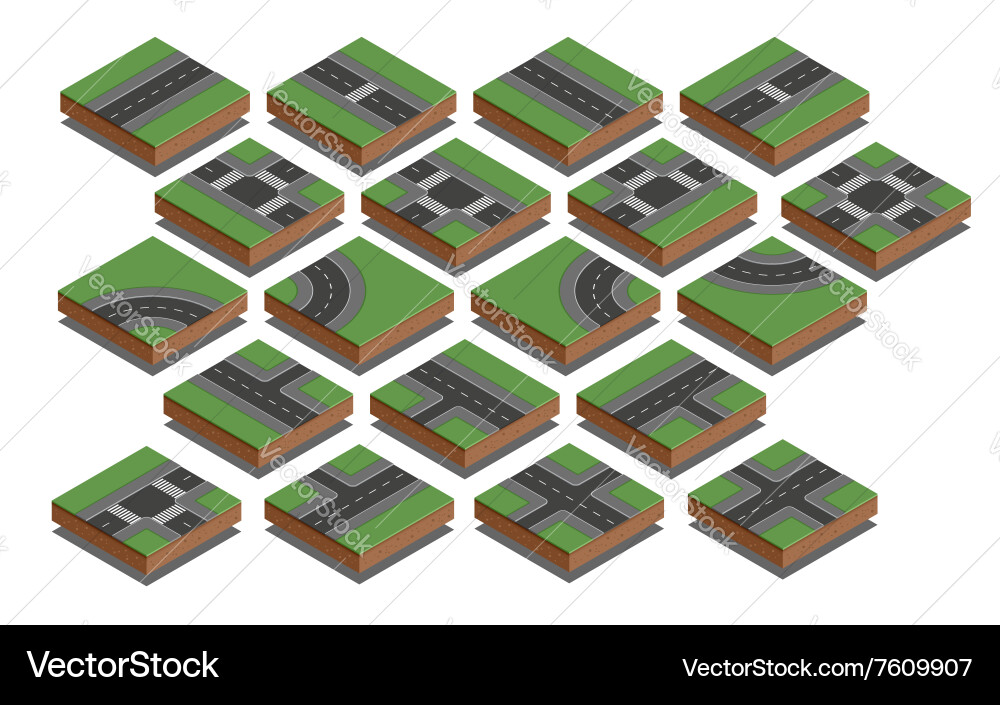 Road elements city map creation kit isometric Vector Image