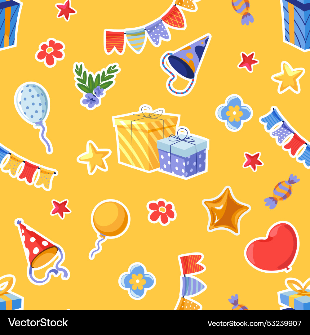 Yellow birthday seamless pattern Royalty Free Vector Image