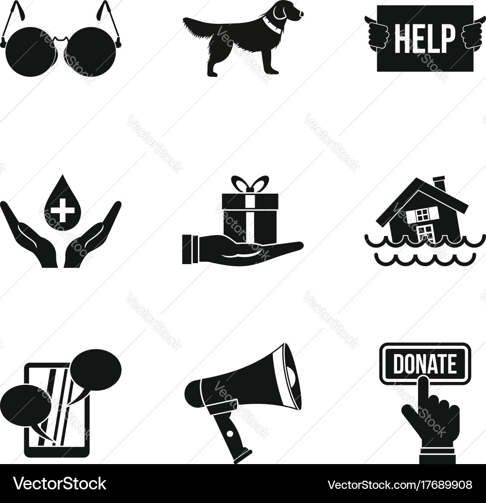 Charitable foundation icons set simple style Vector Image
