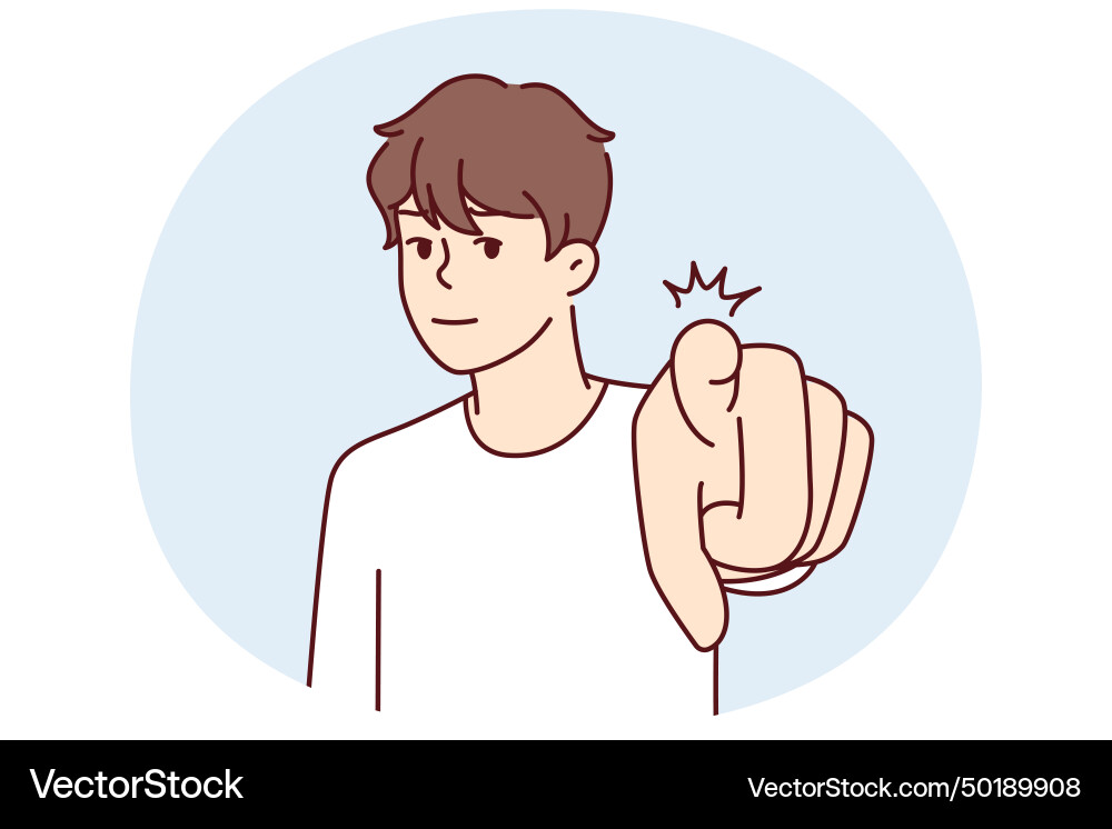 Confident man pointing finger at camera to press Vector Image