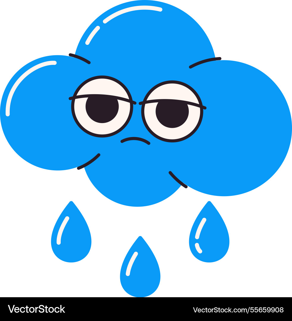 Cute sad cloud crying rain Royalty Free Vector Image