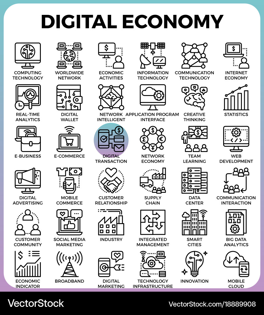 Digital economy concept icons Royalty Free Vector Image