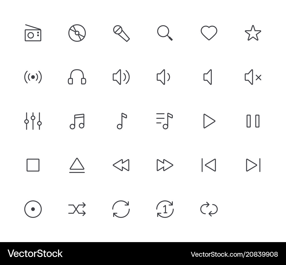 Music outline icons 29 2 pixel stroke Royalty Free Vector