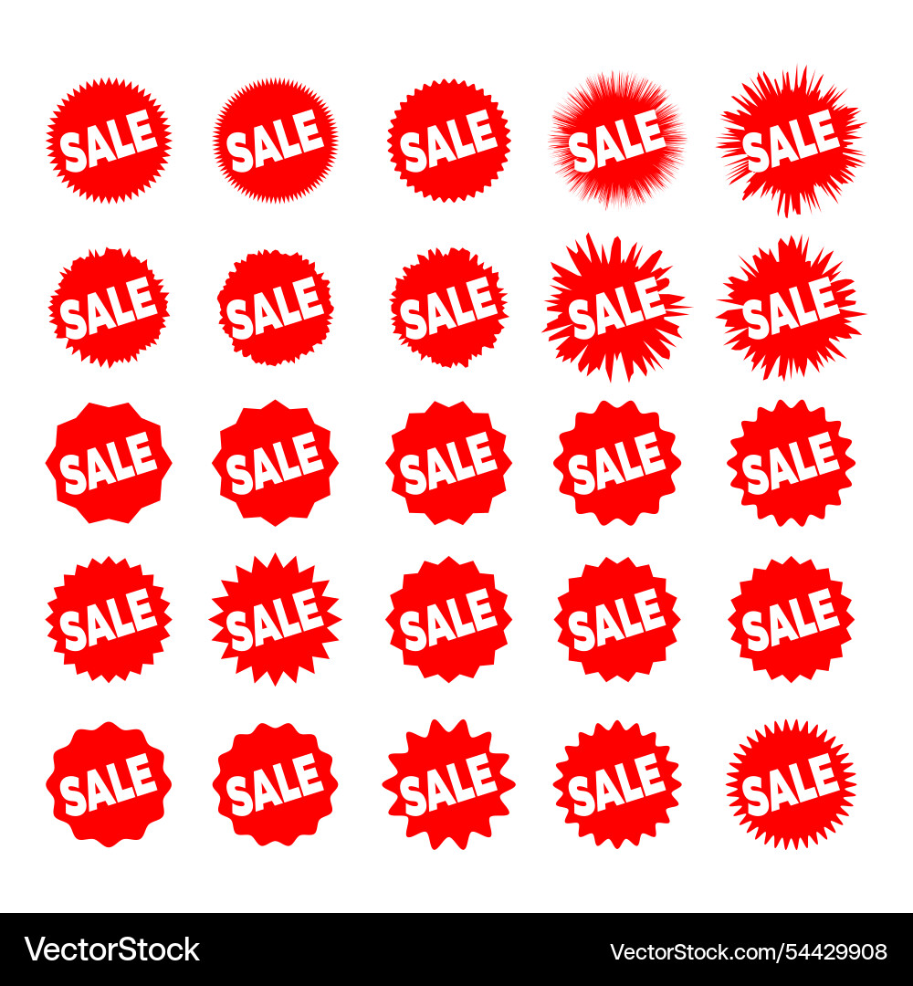Price down sticker label set red sunburst badge Vector Image
