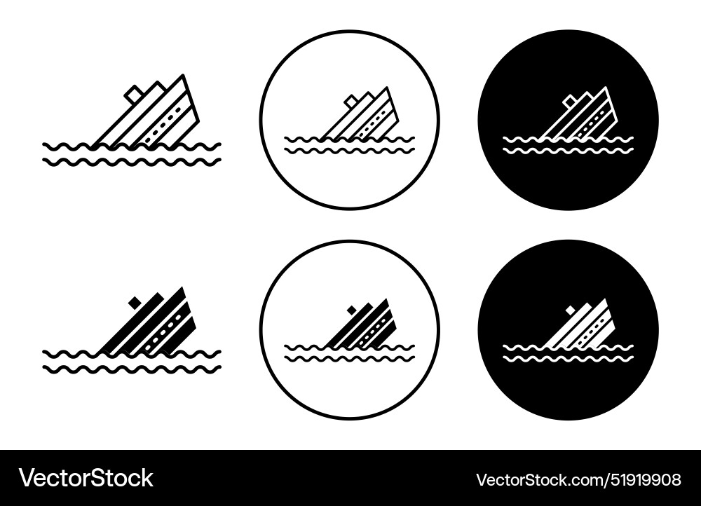 Sinking icon collection of outline thin line Vector Image