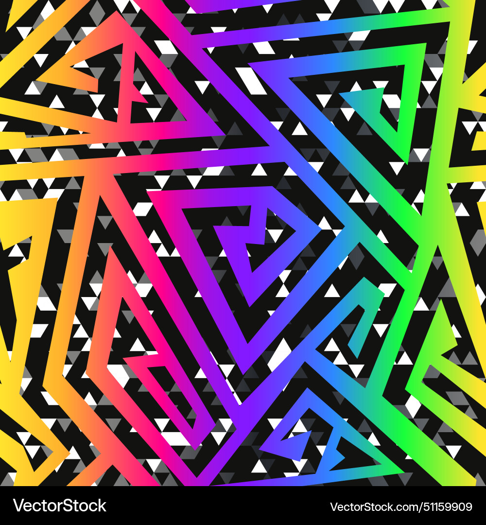 Abstract geometric maze with rainbow background Vector Image