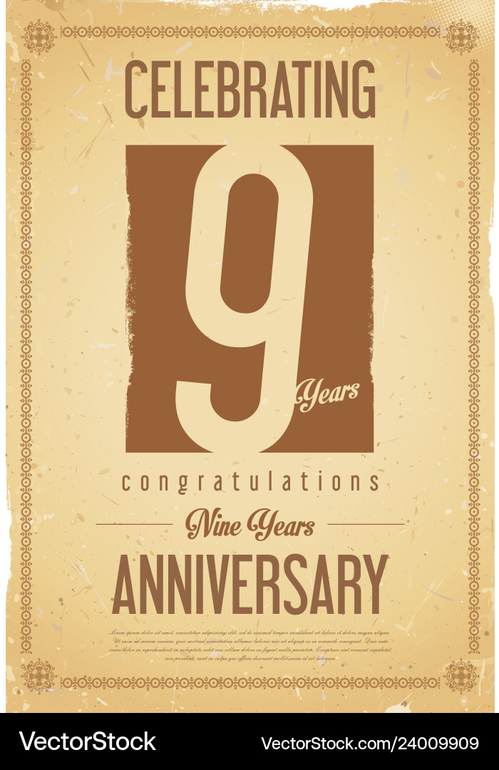 Anniversary retro background 9 years Royalty Free Vector