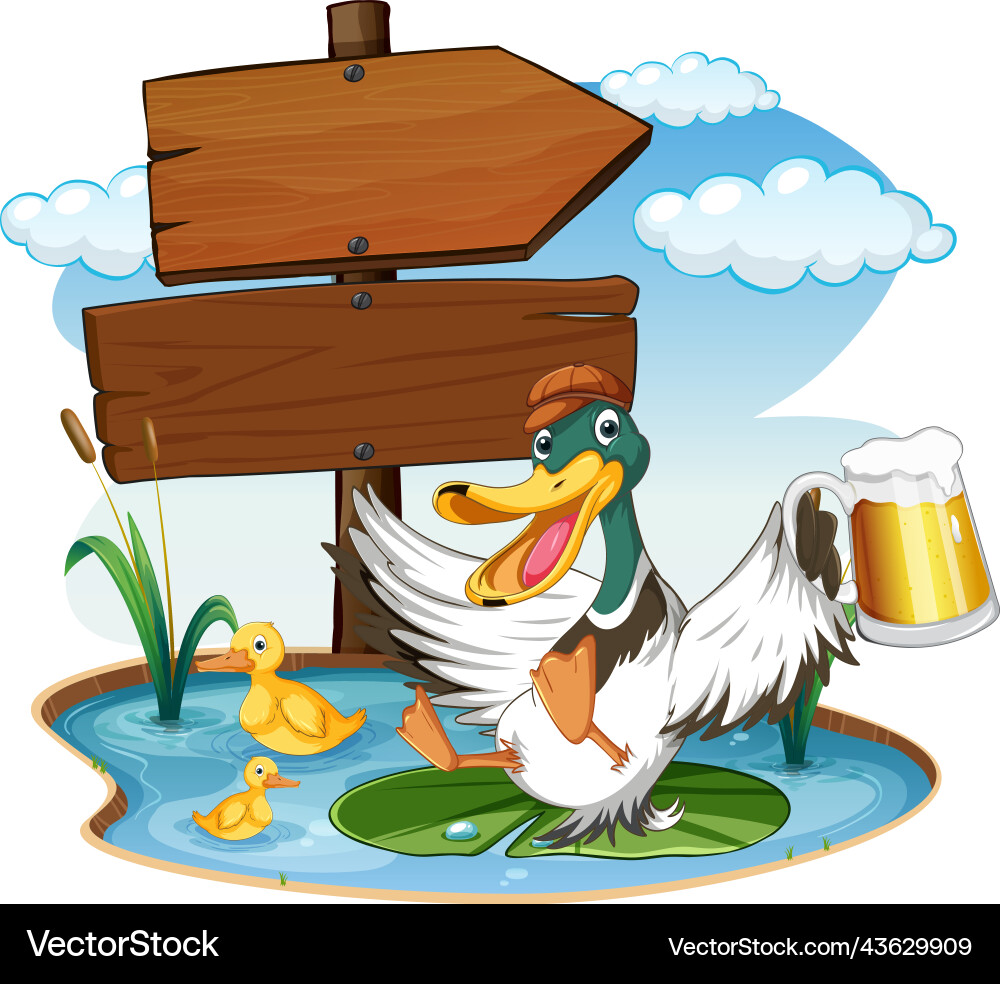 Happy duck drinking beer Royalty Free Vector Image