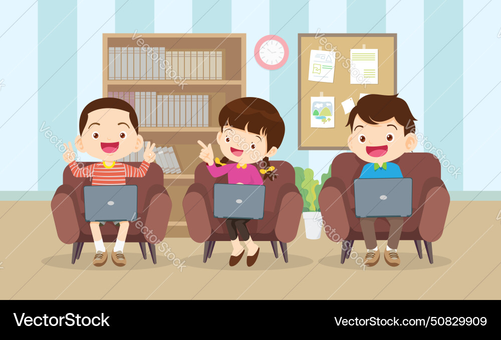 Kids on online learning education courses 3 Vector Image