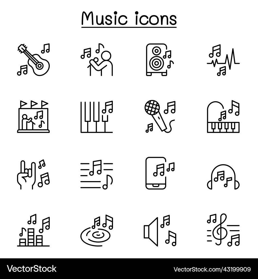 Music icon set in thin line style Royalty Free Vector Image