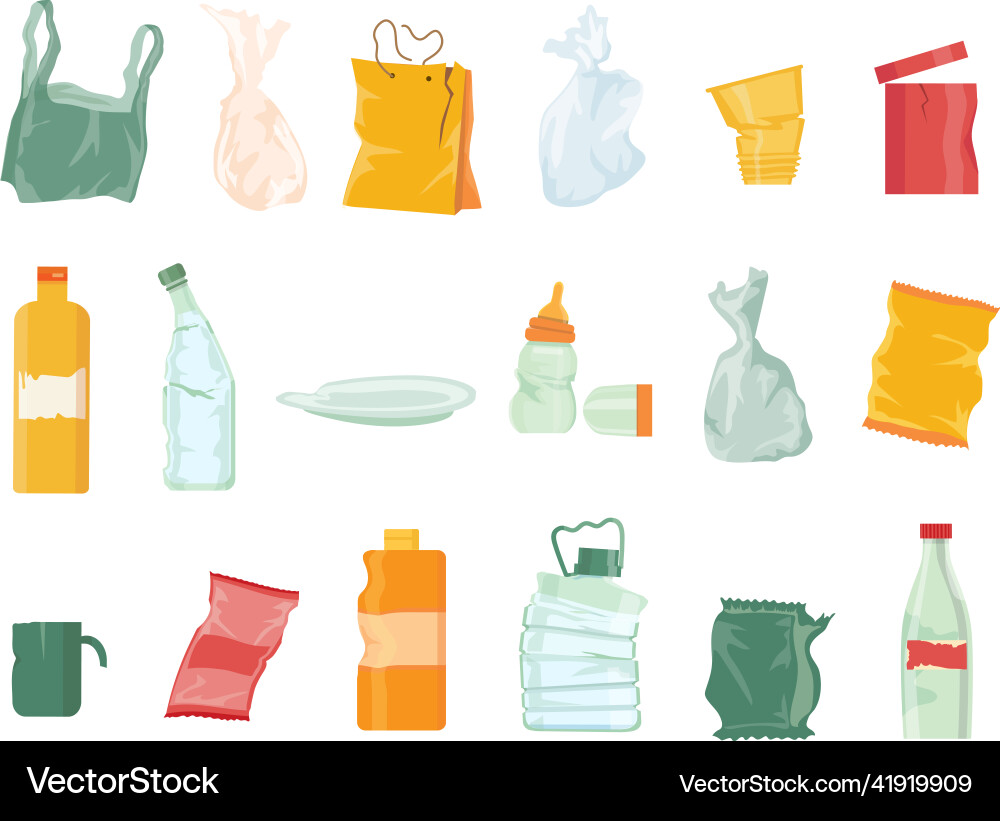 Plastic garbage pollution bags bottles Royalty Free Vector