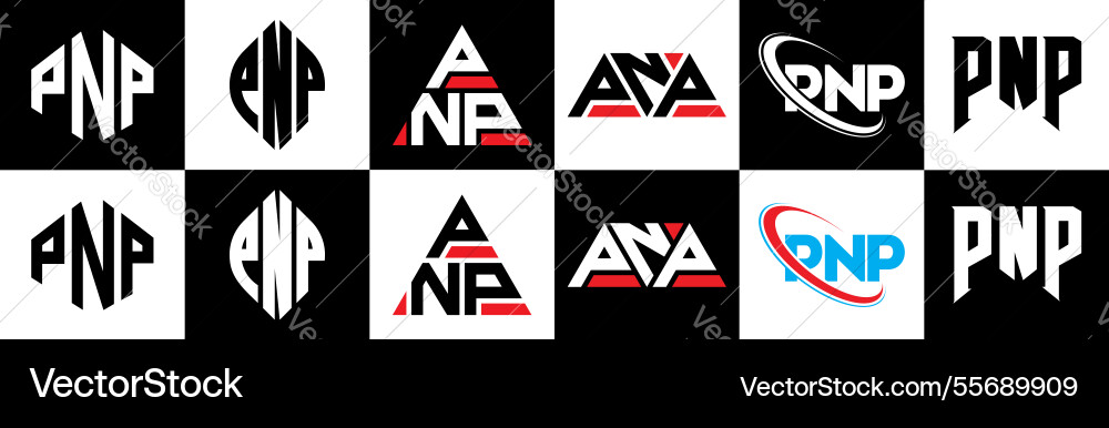 Pnp letter logo design in six style pnp polygon Vector Image