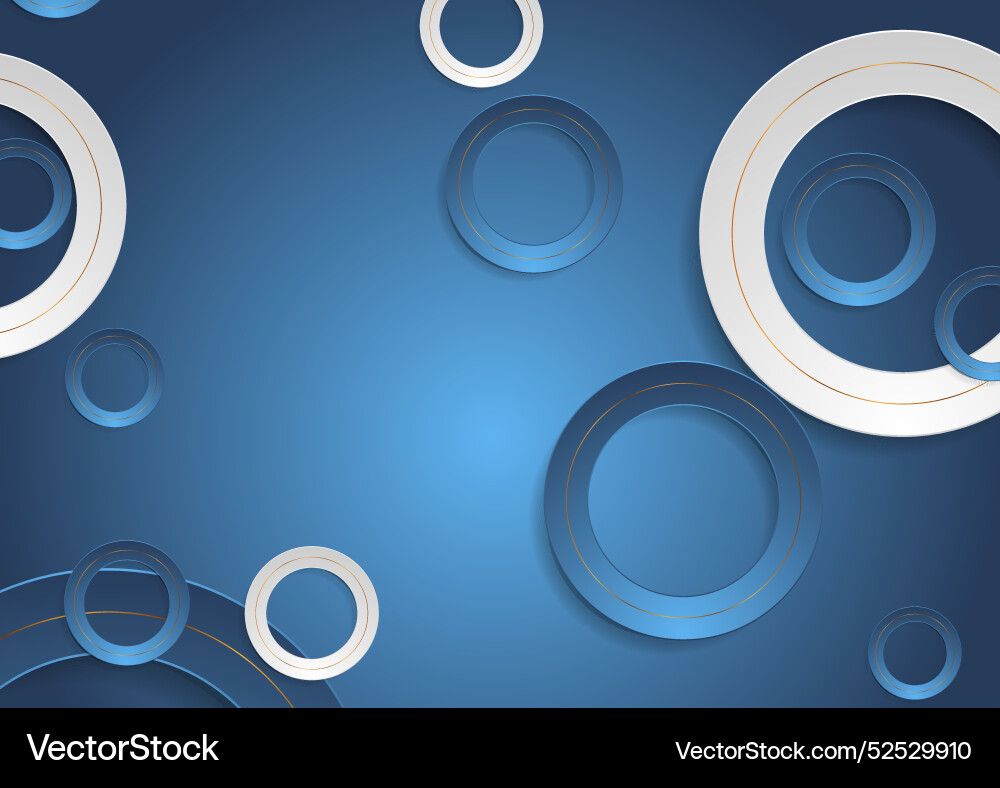 Blue grey circles with golden lines abstract retro