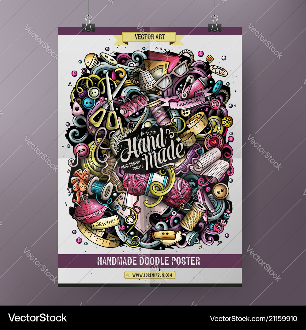 Cartoon hand drawn doodles handmade poster design Vector Image