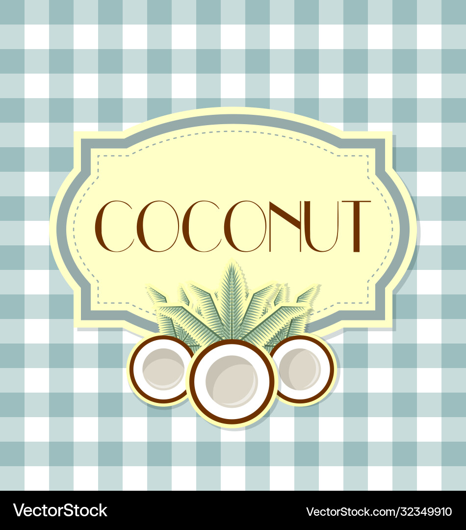 Coconut label on squared background Royalty Free Vector