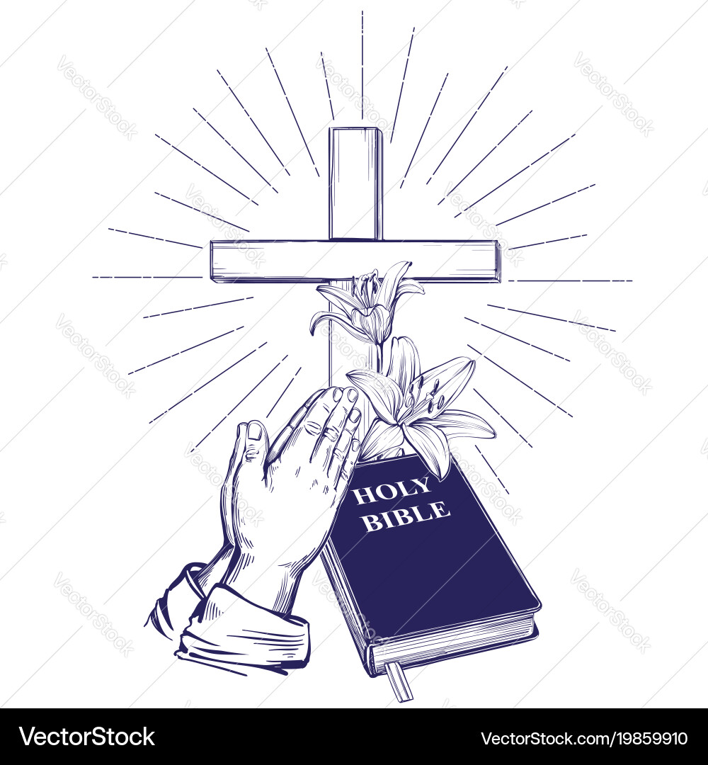 Praying hands bible gospel crown thorns Royalty Free Vector