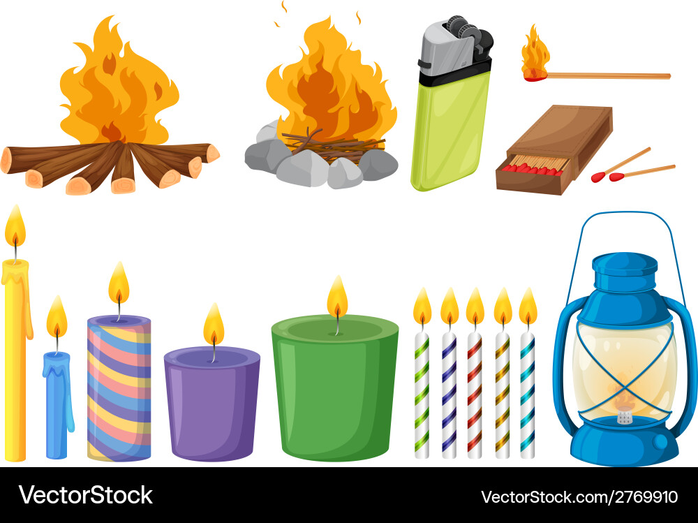 Set of things that causes fires Royalty Free Vector Image