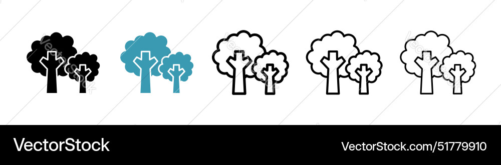 Trees icon set black filled and outlined style Vector Image